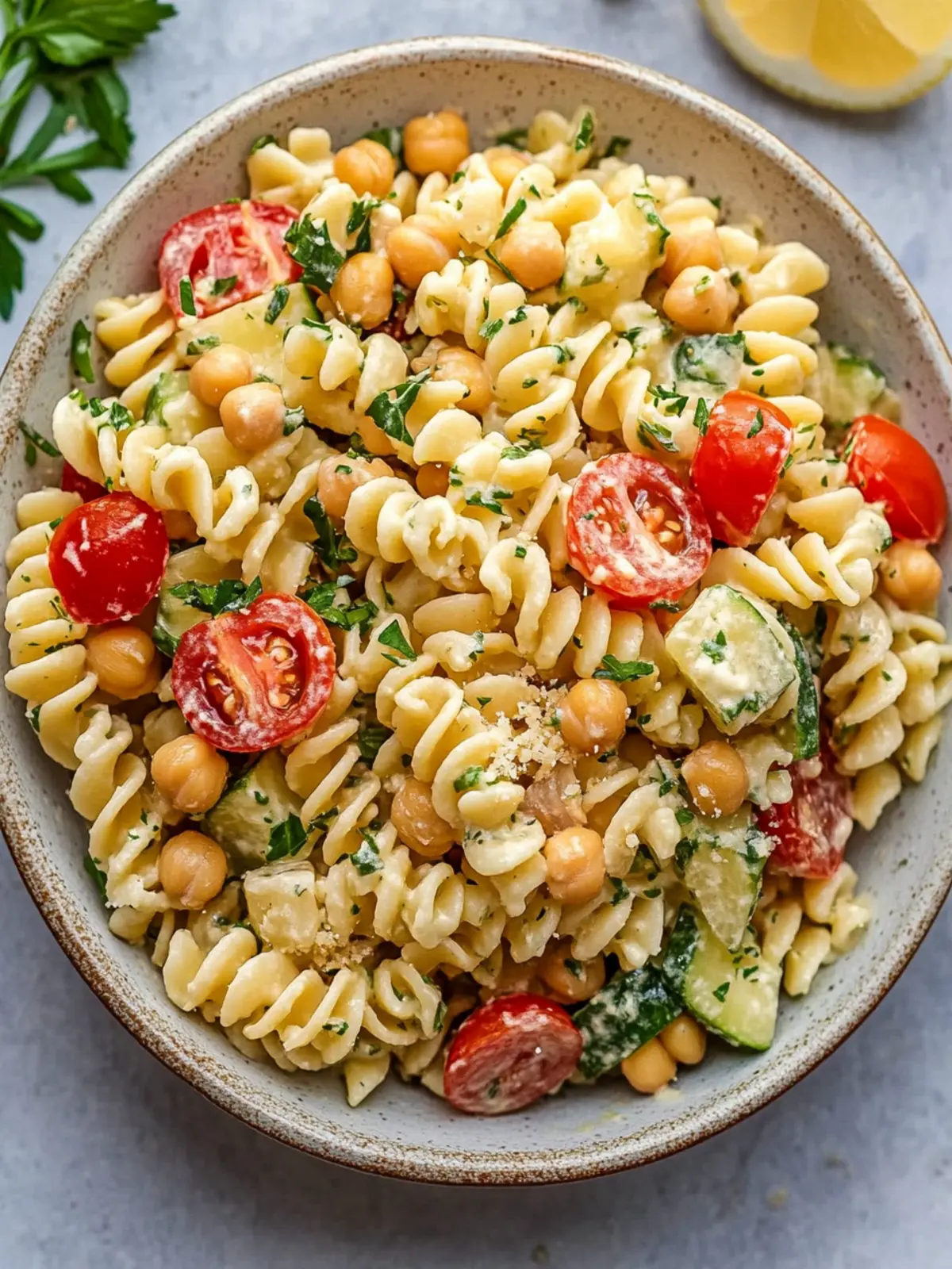 Delicious Chickpea Pasta Salad with Creamy Tahini Dressing